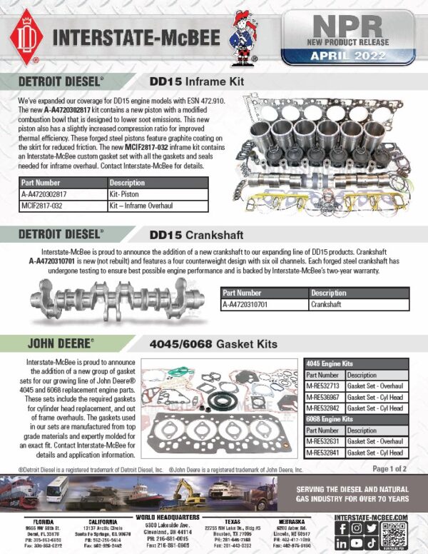 Interstate-McBee Caterpillar Replacement Parts